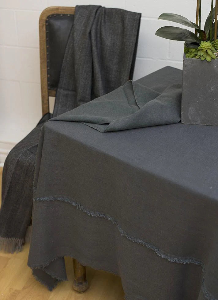 Bilboa Grey Stonewashed Linen 70'' x 98'' – Olive+Wild